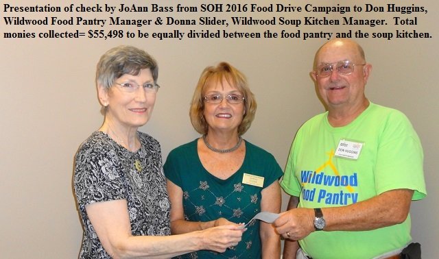 SOH presents check to Don Huggins of the Wildwood Food Pantry